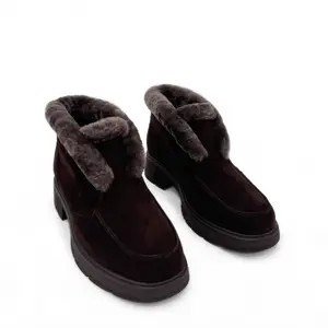 AMIE RAFA Meredith Suede Shearling Ankle Boot - Brown