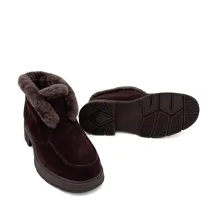 AMIE RAFA Meredith Suede Shearling Ankle Boot - Brown
