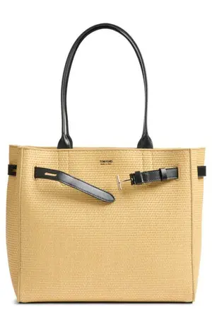TOM FORD Audrey Medium Raffia & Leather Tote