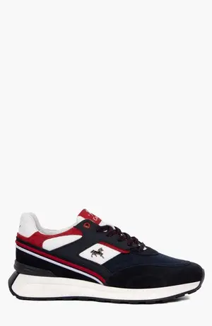 CAVALINHO Paneled Leather And Suede Sneakers With Layered Sole - Navy/white/red