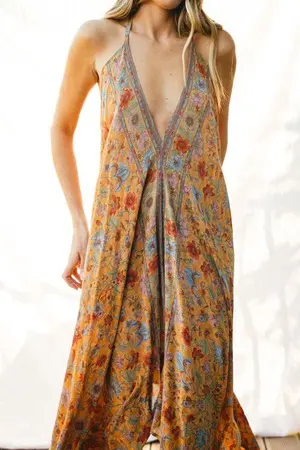 SUN CHILD Classic Silk Dress Polynesia - Yellow