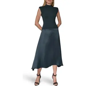 Donna Karan New York Sleeveless Mixed Media Midi Dress