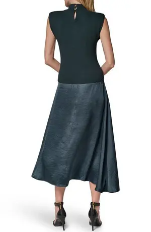 Donna Karan New York Sleeveless Mixed Media Midi Dress