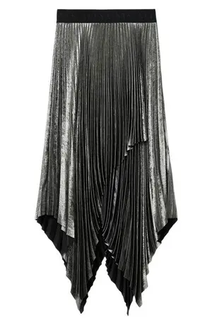 ALLSAINTS Elisa Pleated Asymmetrical Midi Skirt