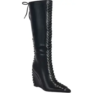AZALEA WANG Thaumus Pointed Toe Knee High Wedge Boot