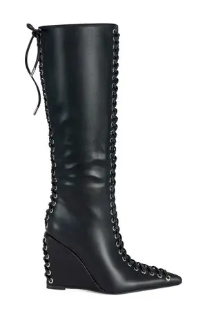 AZALEA WANG Thaumus Pointed Toe Knee High Wedge Boot