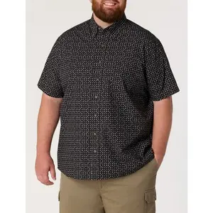 HARBOR BAY BY DXL Big & Tall Easy-care Micro Print Sport Shirt V3 - Black