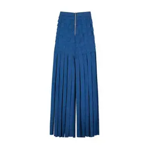 UCHÈ Medusa Fringe Maxi Skirt - Denim/blue