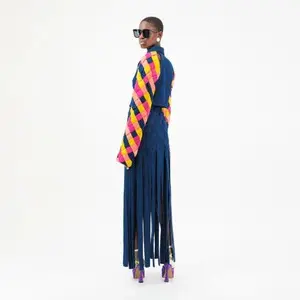 UCHÈ Medusa Fringe Maxi Skirt - Denim/blue