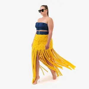 UCHÈ Medusa Fringe Maxi Skirt Yellow