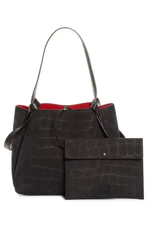 CHRISTIAN LOUBOUTIN Small Bettina Croc Embossed Nubuck Leather Tote