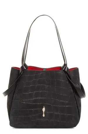 CHRISTIAN LOUBOUTIN Small Bettina Croc Embossed Nubuck Leather Tote - Bk01 Black