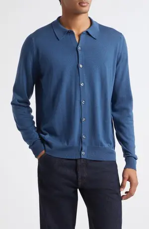 John Smedley Tibor Sea Island Cotton Long Sleeve Polo - Teal Firth