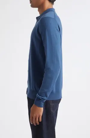 John Smedley Tibor Sea Island Cotton Long Sleeve Polo - Teal Firth