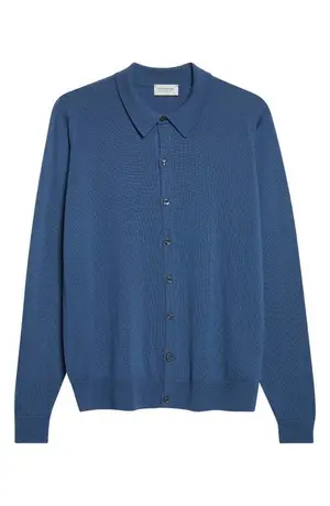 John Smedley Tibor Sea Island Cotton Long Sleeve Polo - Teal Firth
