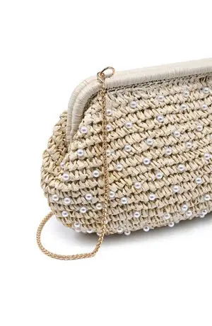 URBAN EXPRESSIONS Pearl Embellished Woven Clutch With Chain Strap