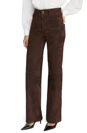 FRAME The Slim Palazzo Pocket Suede Leather Wide Leg Pants