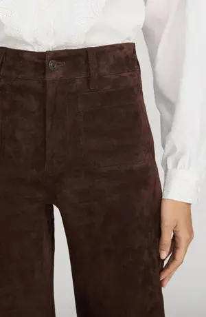 FRAME The Slim Palazzo Pocket Suede Leather Wide Leg Pants