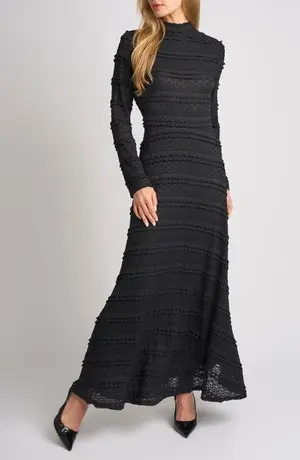 Ted Baker London Thea Ruffle Mock Neck Maxi Dress - Rich Black