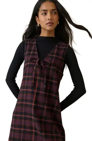 NOBODY'S CHILD Nila Plaid Pinafore Minidress