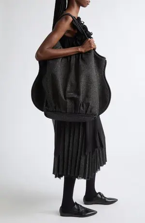 MERUERT TOLEGEN Pleated Sculpted Linen & Wool Blend Tote