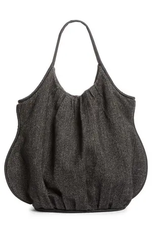 MERUERT TOLEGEN Pleated Sculpted Linen & Wool Blend Tote