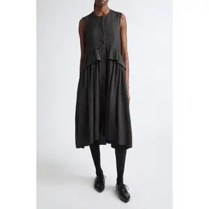 MERUERT TOLEGEN Ruffle Smock Midi Dress - Wool Herringbone