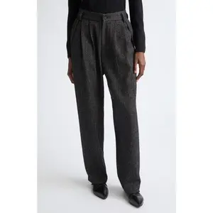 MERUERT TOLEGEN Herringbone Wool & Linen Blend Pleated Trousers