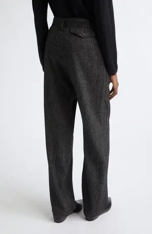 MERUERT TOLEGEN Herringbone Wool & Linen Blend Pleated Trousers