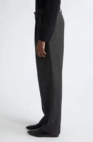 MERUERT TOLEGEN Herringbone Wool & Linen Blend Pleated Trousers