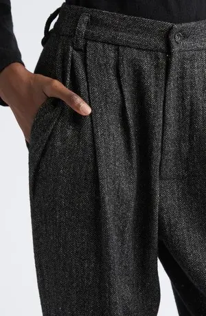 MERUERT TOLEGEN Herringbone Wool & Linen Blend Pleated Trousers