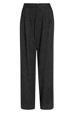 MERUERT TOLEGEN Herringbone Wool & Linen Blend Pleated Trousers