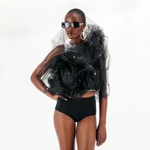 UCHÈ Uche Dream Tank Top With Draped Tulle And Embellishments