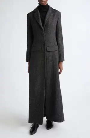 MERUERT TOLEGEN Herringbone Linen & Wool Blend Tailored Overcoat