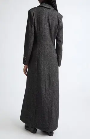 MERUERT TOLEGEN Herringbone Linen & Wool Blend Tailored Overcoat