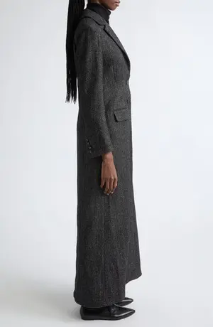 MERUERT TOLEGEN Herringbone Linen & Wool Blend Tailored Overcoat