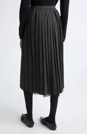 MERUERT TOLEGEN Pleated Herringbone Linen & Wool Blend Midi Skirt