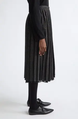 MERUERT TOLEGEN Pleated Herringbone Linen & Wool Blend Midi Skirt