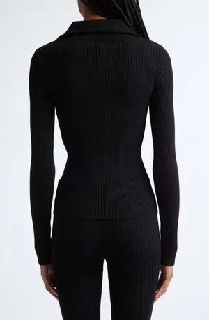 COURREGES Ribbed Mock Neck Half-zip Sweater - Black