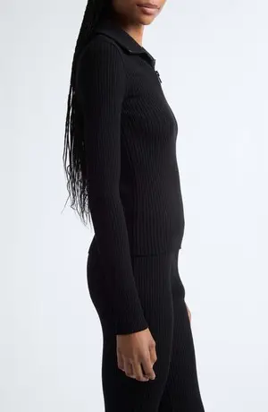 COURREGES Ribbed Mock Neck Half-zip Sweater - Black