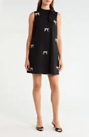 SUGARLIPS Pamela Rhinestone Bow Sleeveless Shift Dress