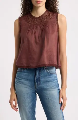 DÔEN Sleeveless Ramie Top With Lace Trim - Dahlia