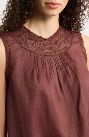 DÔEN Sleeveless Ramie Top With Lace Trim - Dahlia