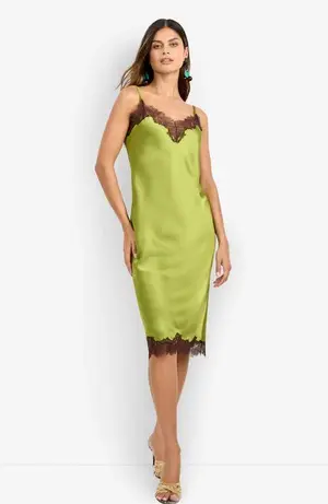Trina Turk Caramia Lace Trim Slip Dress - Dark Fennel