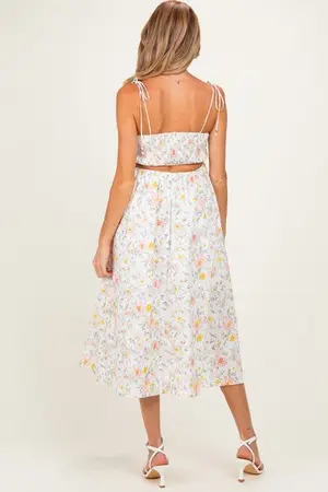 PINKBLUSH Floral Shoulder Tie Cutout Midi Dress