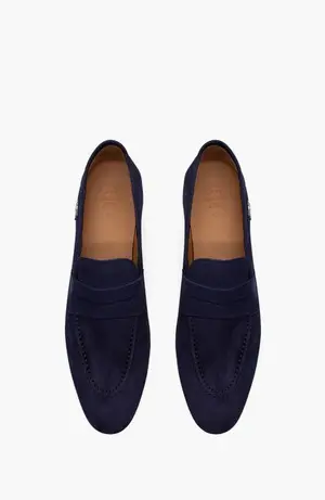 CAVALINHO Gentleman Pointed Toe Suede Loafers - Navy