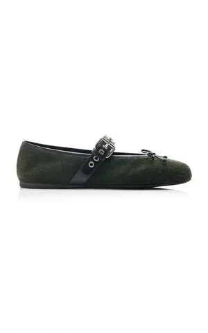 Miu Miu Buckled Flannel Ballerina Flats - Green