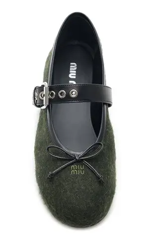 Miu Miu Buckled Flannel Ballerina Flats