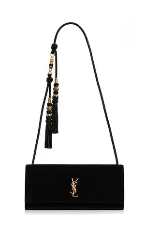 Saint Laurent Kate Velvet Clutch - Black