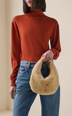 Saint Laurent Icarino Shearling Hobo Bag